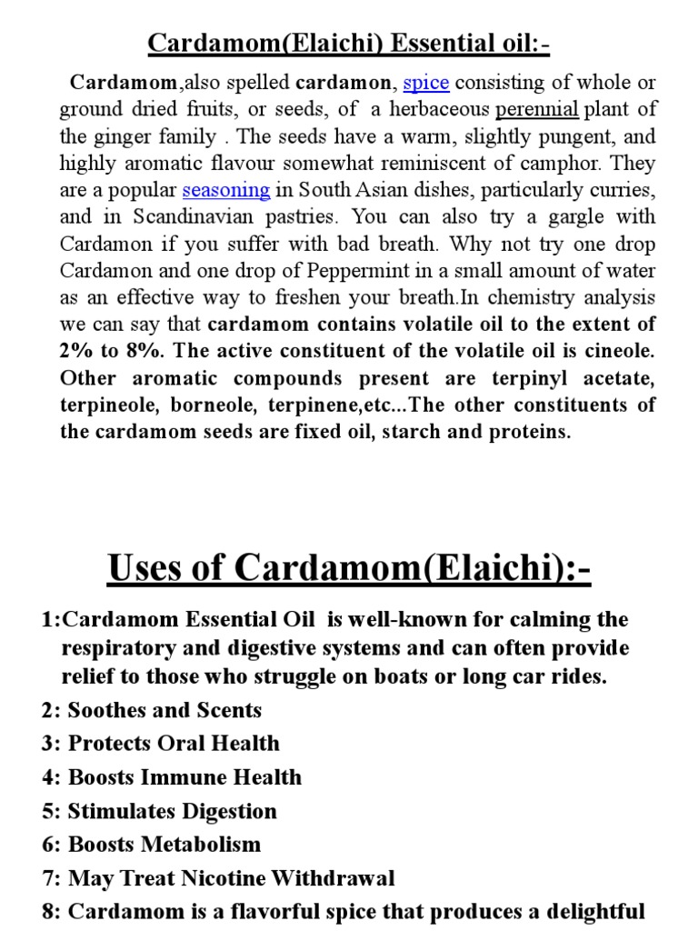 Benefits of Cardamom Essential Oil | PDF