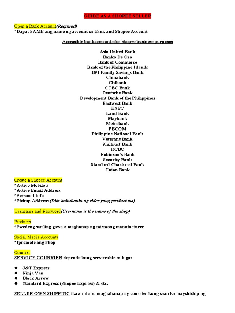 Guide As A Shopee Seller Pdf Banking Financial Services Companies