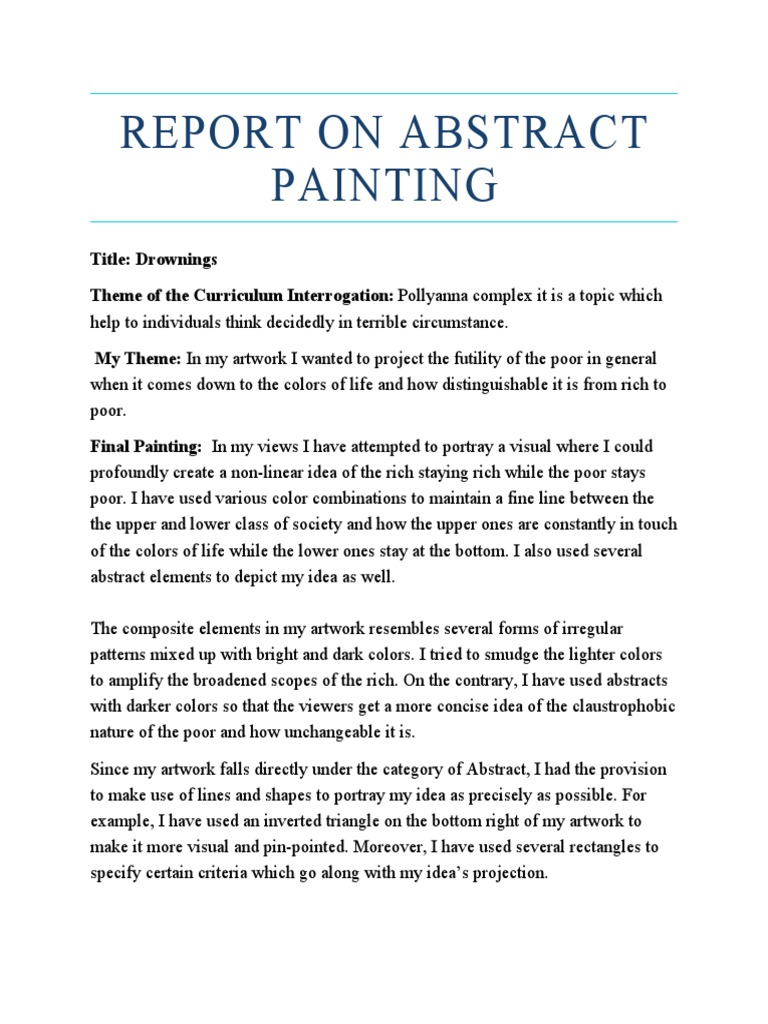 Report On Abstract Painting: Title: Drownings Theme of The Curriculum ...