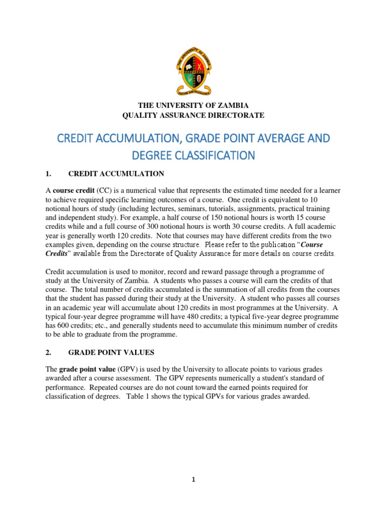 Guidelines For Credit Accumulation, Grade Point Average and Degree ...