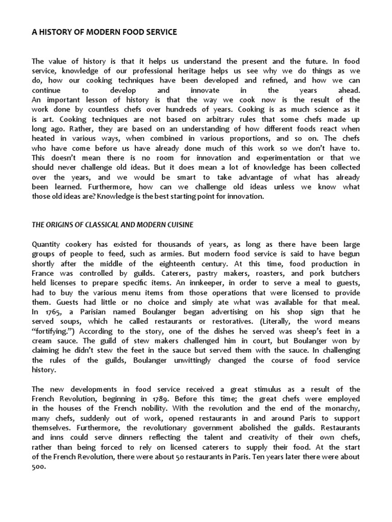 A History of Modern Food Service | PDF | Healthy Diet | Trans Fat