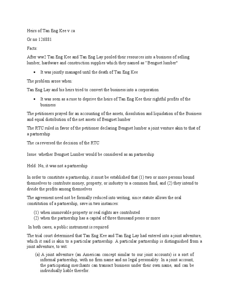 16 Heirs of Tan Eng Kee V Ca | PDF | Partnership | Business Law
