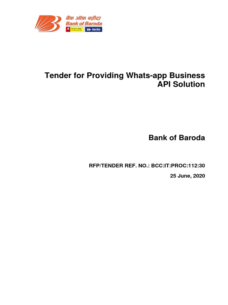 Tender For Providing Whats-App Business API Solution: Bank of Baroda ...