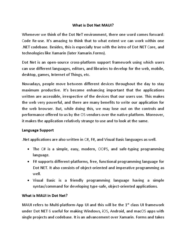 What Is Dot Net MAUI PDF | PDF | Xamarin | Cross Platform Software