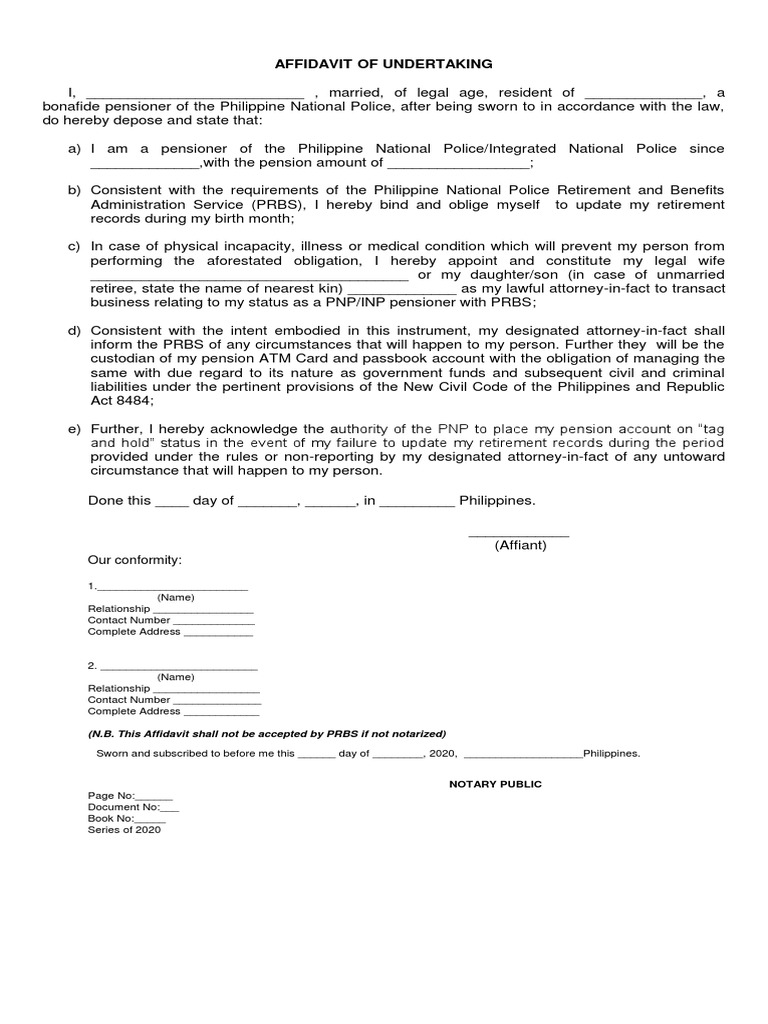 Affidavit of Undertaking: Our Conformity | PDF | Affidavit | Power Of ...