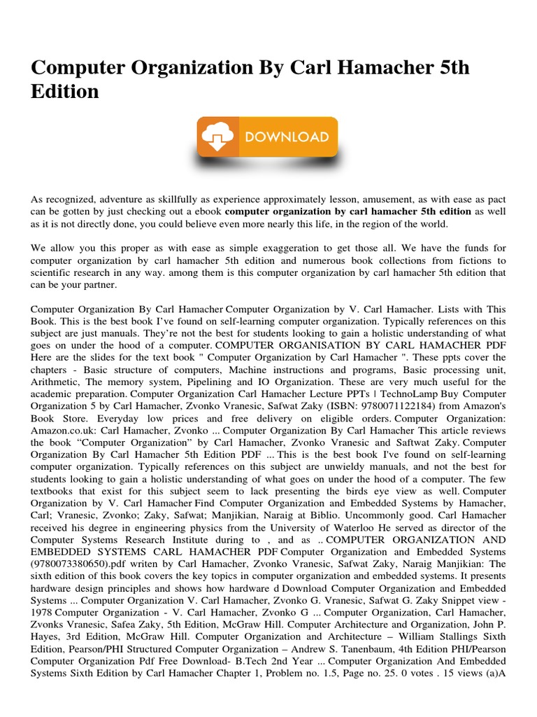 Computer Organization by Carl Hamacher 5th Edition PDF | PDF | Books ...