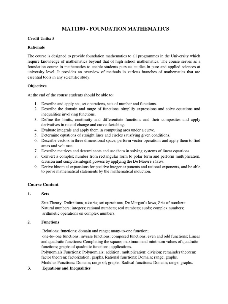 MAT1100 Syllabus 2020 PDF | PDF | Trigonometric Functions | Function ...