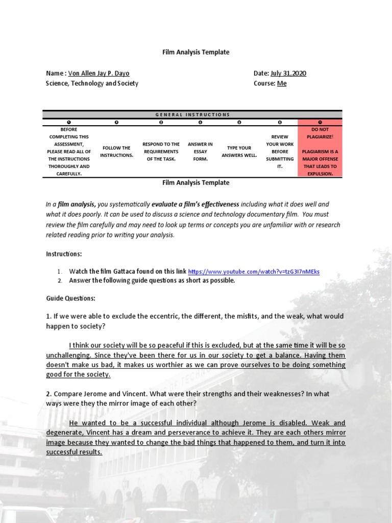 Film Analysis Gattaca | PDF | Rights | Psychological Concepts
