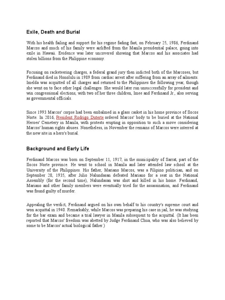 Exile, Death and Burial: President Rodrigo Duterte | PDF