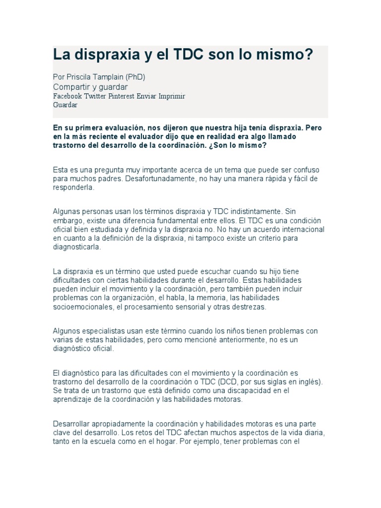 Dispraxia y TDC: Diferencias Clave | PDF | Aprendizaje | Neurociencia