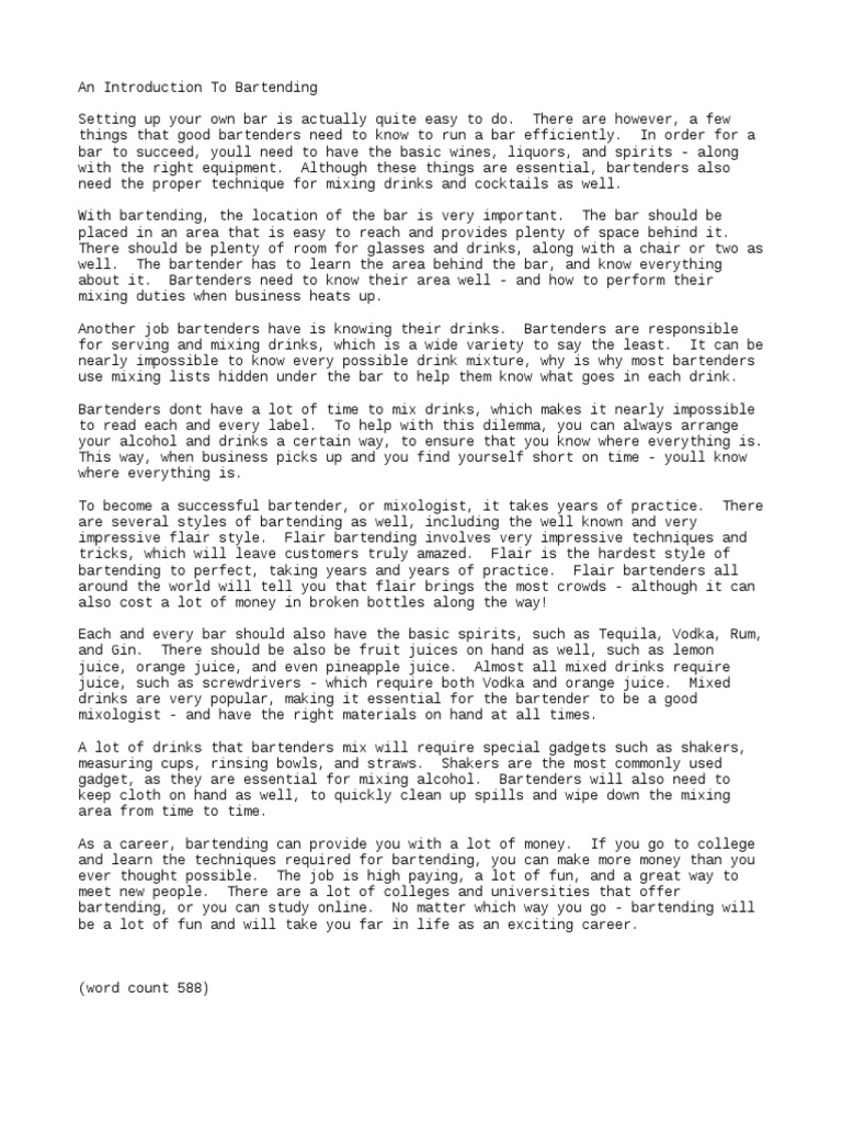 An Introduction To Bartending | PDF | Bartender | Drink