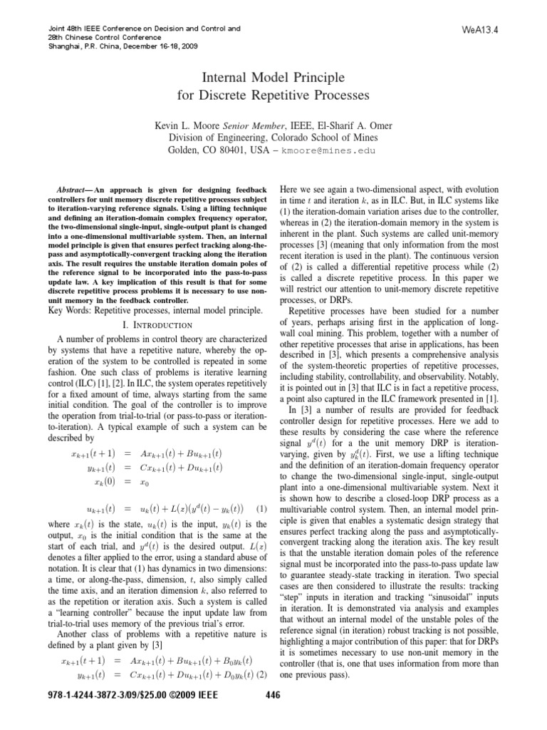 Internal Model Principle For Discrete Repetitive Processes | PDF ...