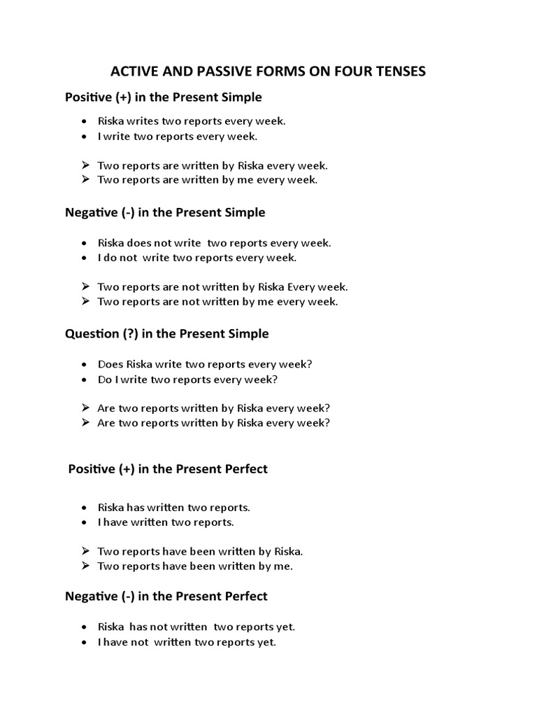 Active and Passive Voice Tenses Guide | PDF | Perfect (Grammar ...