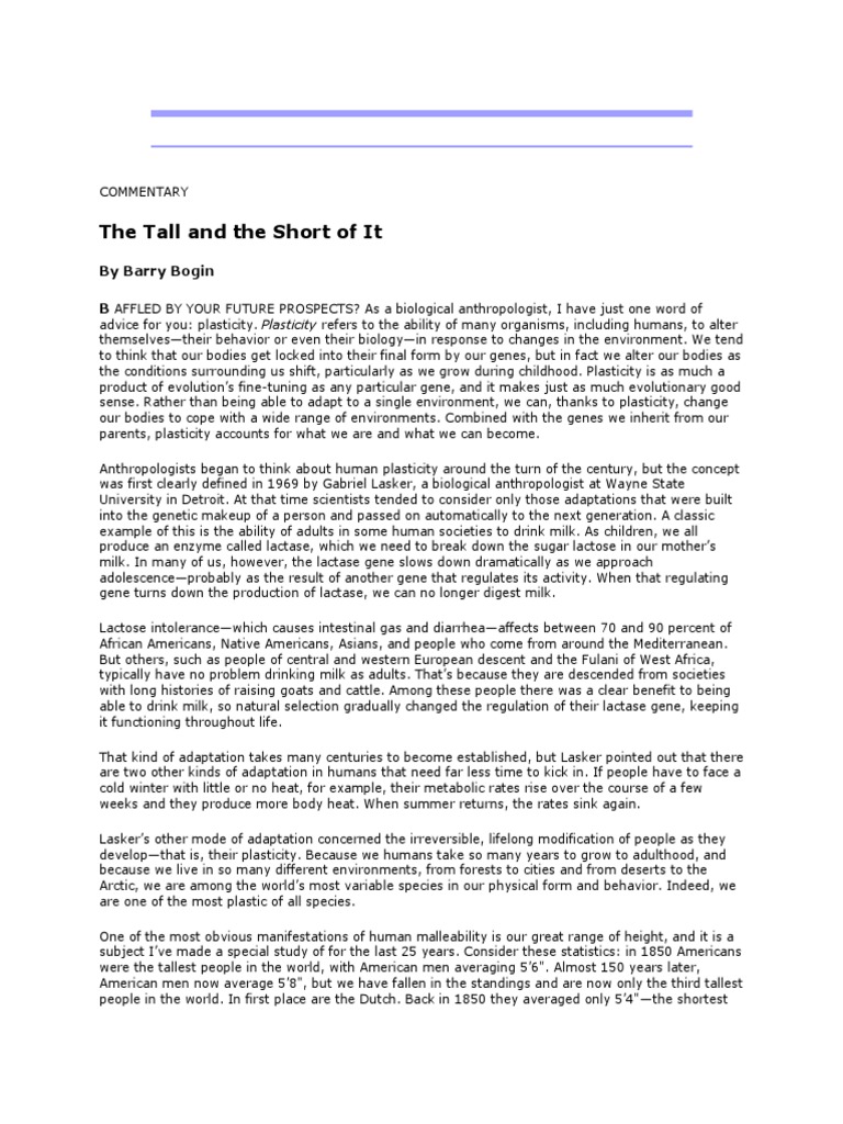 The Tall and The Short of It: by Barry Bogin B | PDF | Milk | Twin