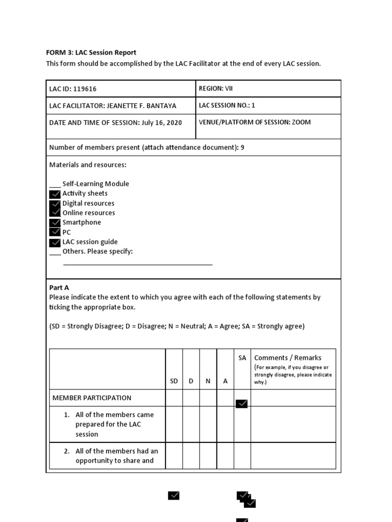 FORM 3: LAC Session Report: Region: Vii Lac Session No.: 1 Venue ...
