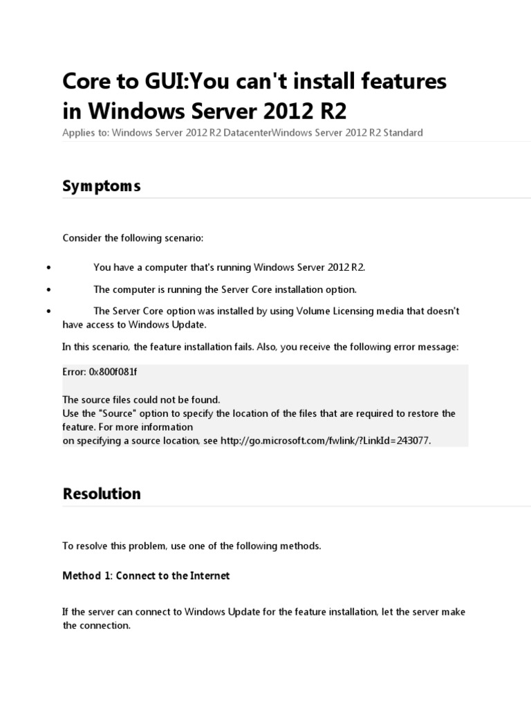 Core To GUI:You Can't Install Features in Windows Server 2012 R2 | PDF ...