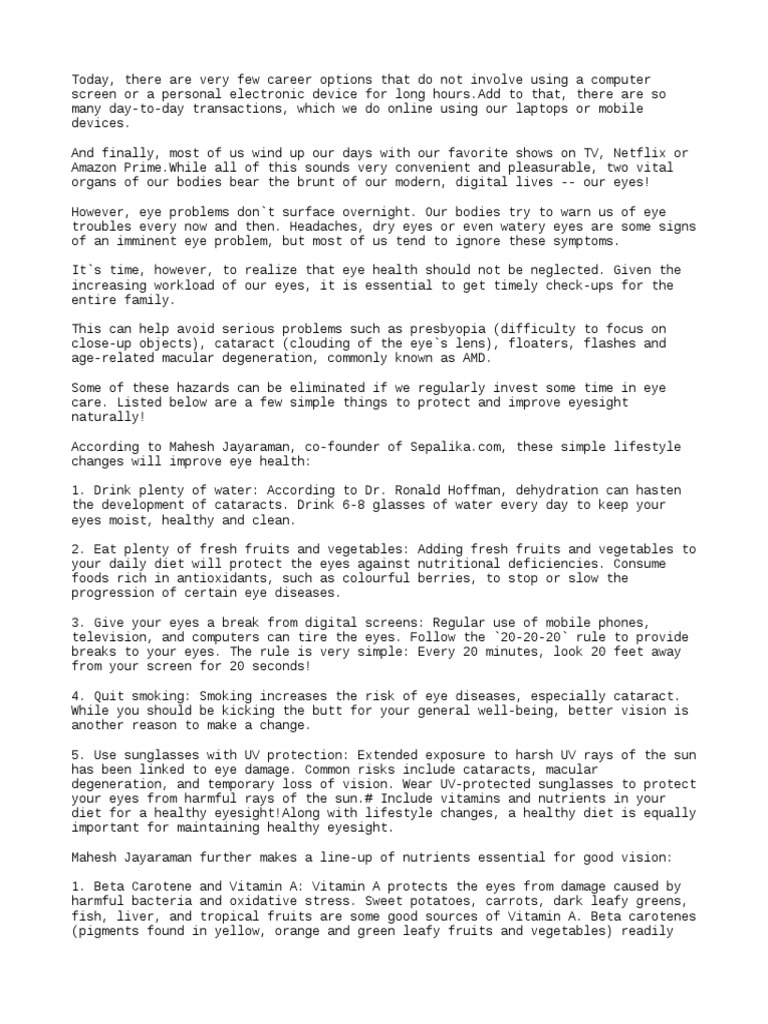 Improve Eyesight Naturally With These Simple Trips | Download Free PDF ...