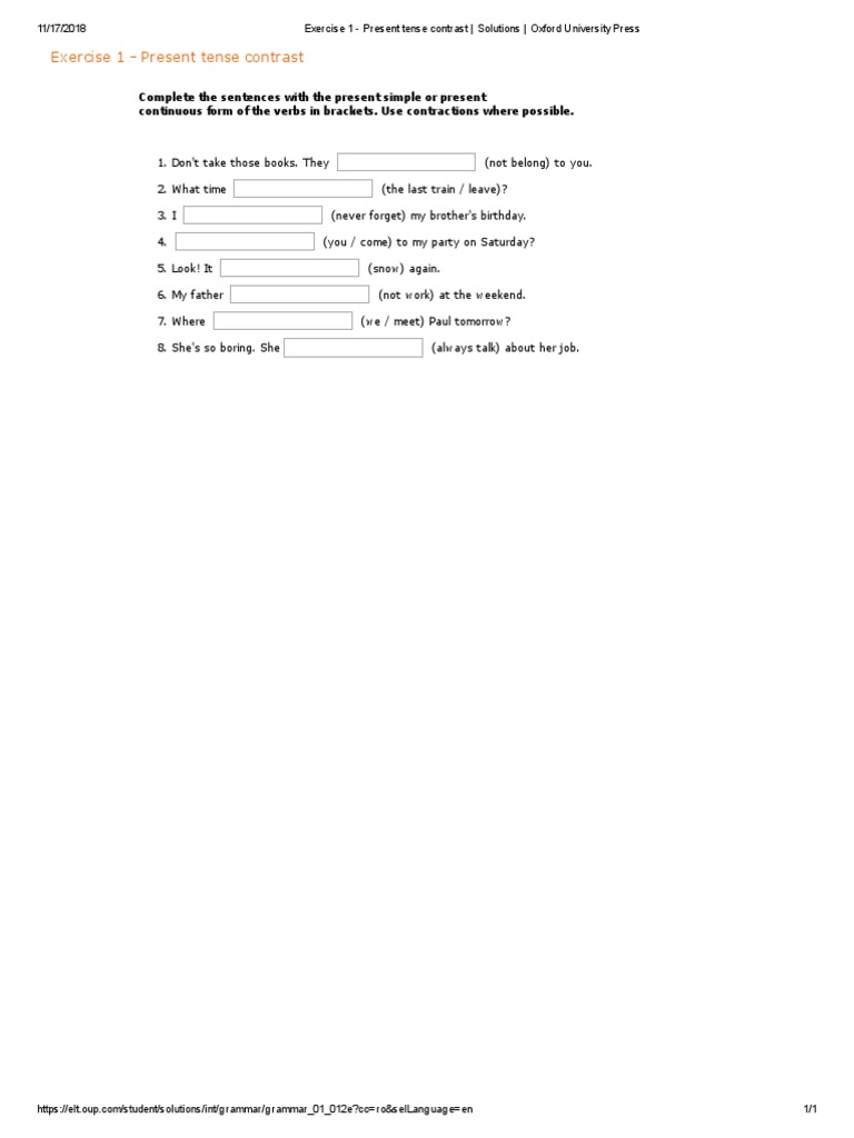 Present Tense Contrast Exercises | PDF