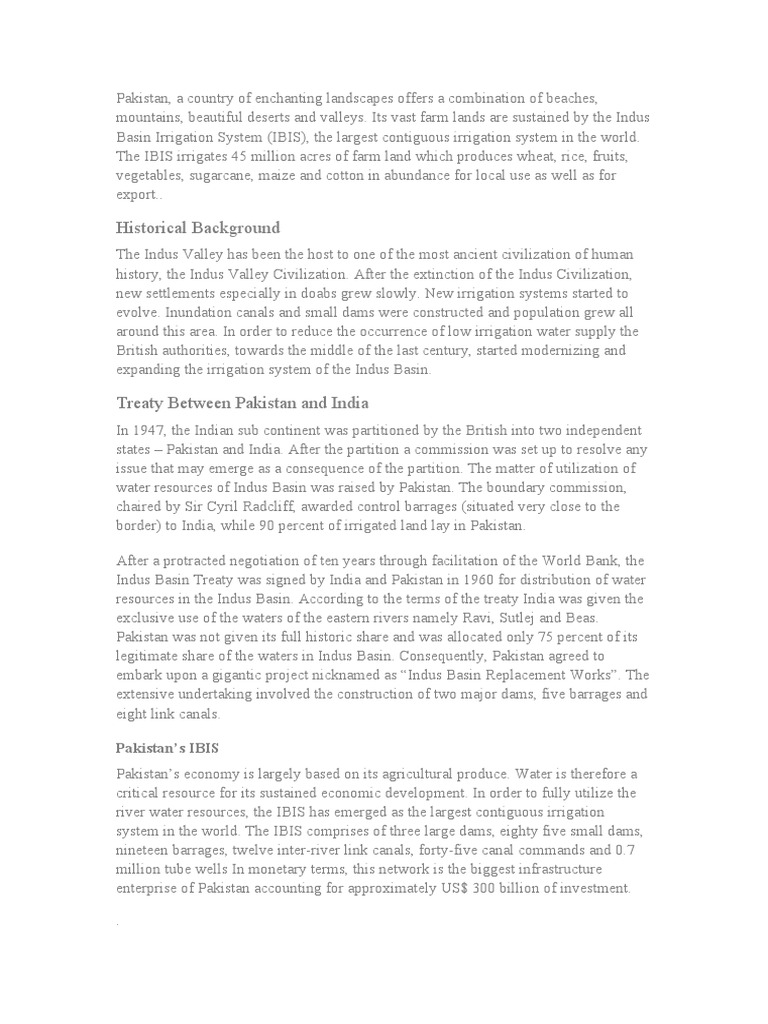 Historical Background: Pakistan's IBIS | PDF | Indus River | Irrigation