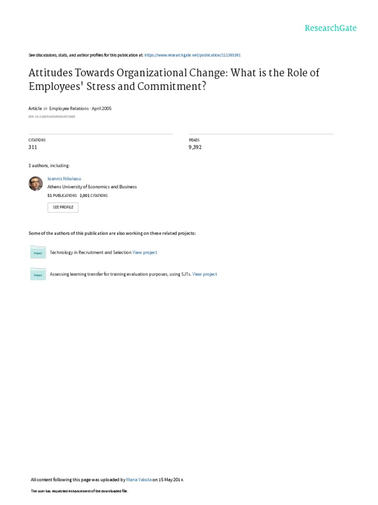 Attitudes Towards Organizational Change: What Is The Role of Employees' Stress and Commitment ...