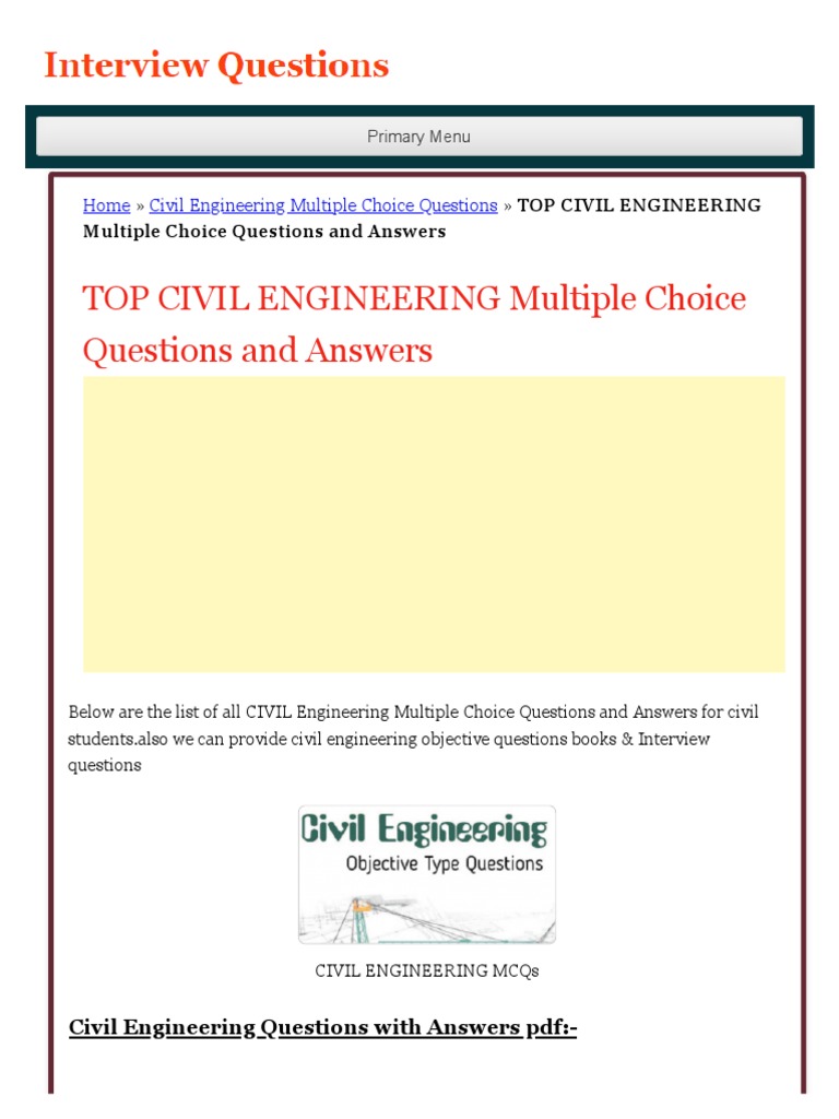 Civil Engineering MCQs and Answers Guide | PDF | Multiple Choice | Test ...