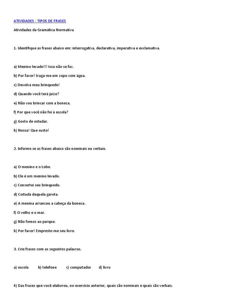 ATIVIDADE1-Tipos de Frases | PDF