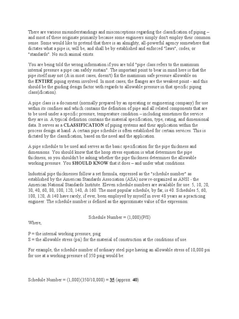 Piping Class | PDF | Pipe (Fluid Conveyance) | Pressure