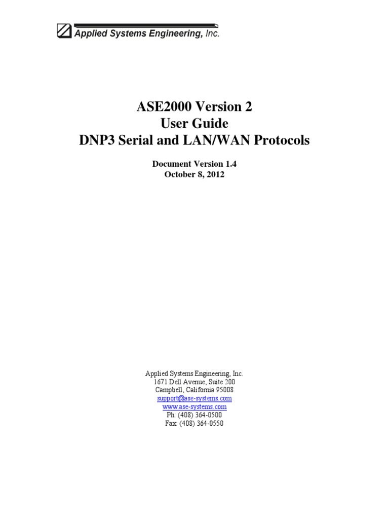 ASE2000 Version 2 User Guide DNP3 Serial and LAN/WAN Protocols | PDF | Transmission Control ...