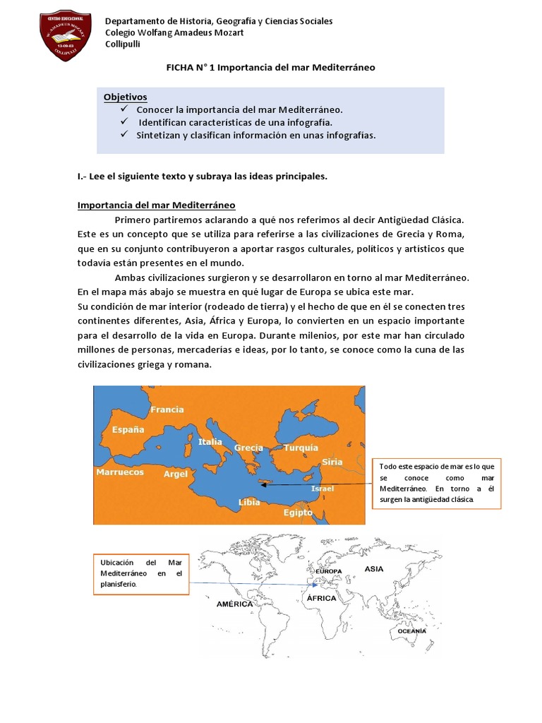Ficha 1 Unidad 2 Importancia Del Mar Mediterráneo Pdf Mar