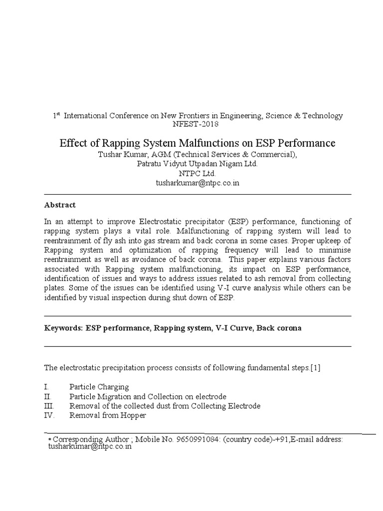 Effect of Rapping System Malfunctions On ESP Performance | Download ...