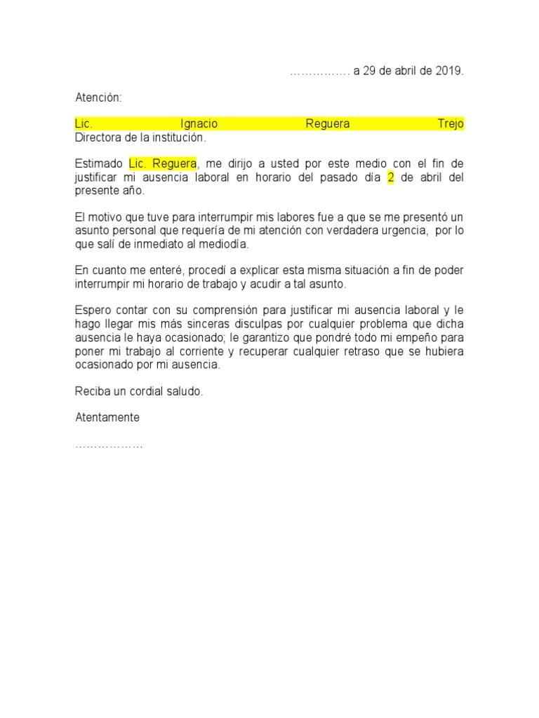 FORMATO-carta de Ausencia Laboral | PDF