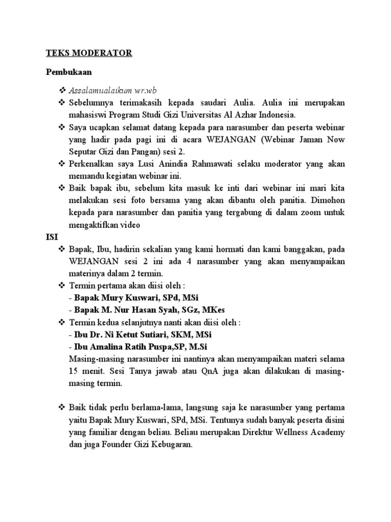 Teks Moderator Sesi 2 | PDF | Kesehatan Holistik