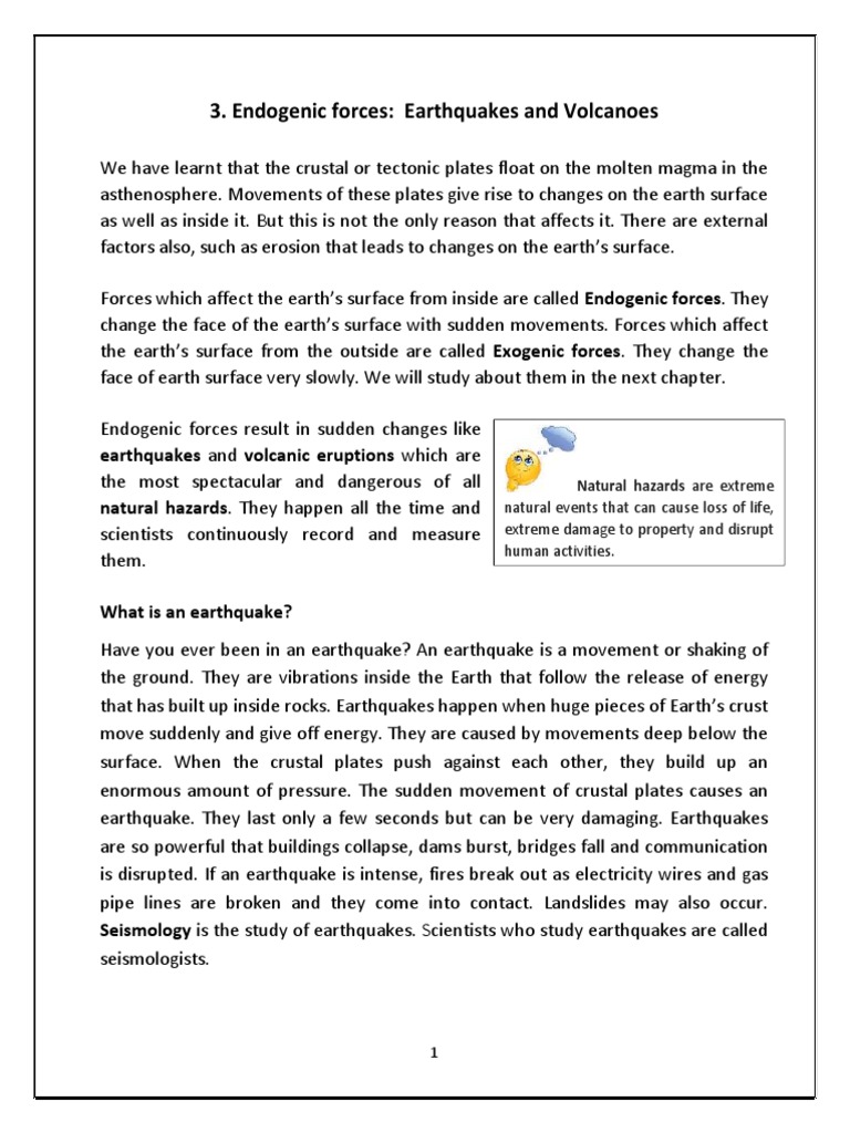 Endogenic Forces | PDF | Earthquakes | Volcano