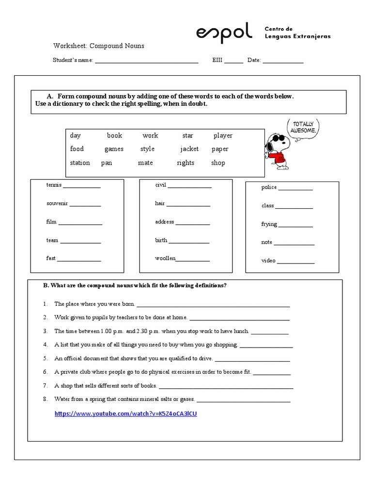 Worksheet - Compound Nouns | PDF