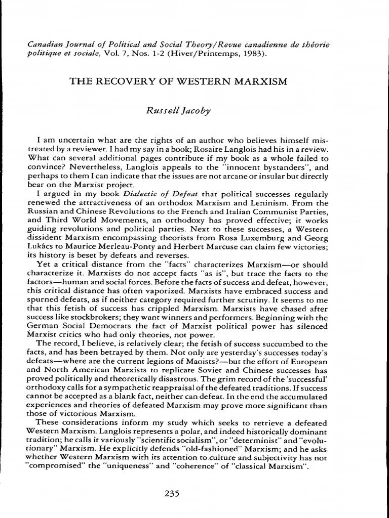 The Recovery of Western Marxism | PDF | Frankfurt School | Marxism