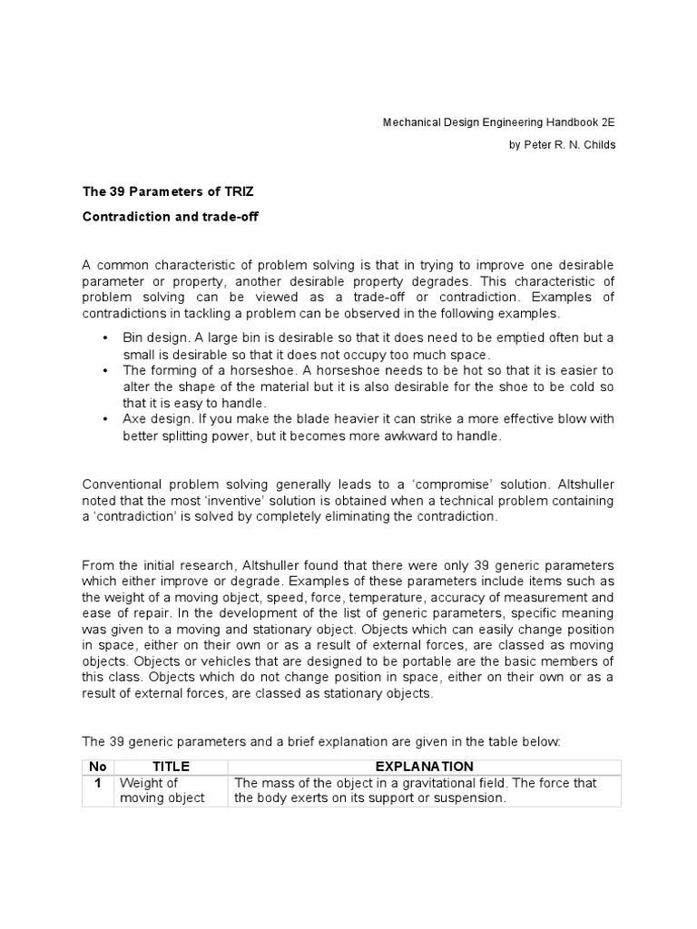 TRIZ 39 Parameters Overview | PDF | Force | Length