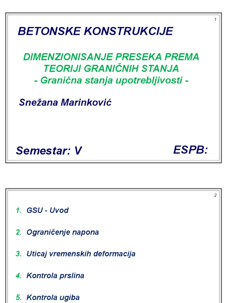 Betonske Konstrukcije: Dimenzionisanje Preseka Prema Teoriji Graničnih Stanja - Granična Stanja ...