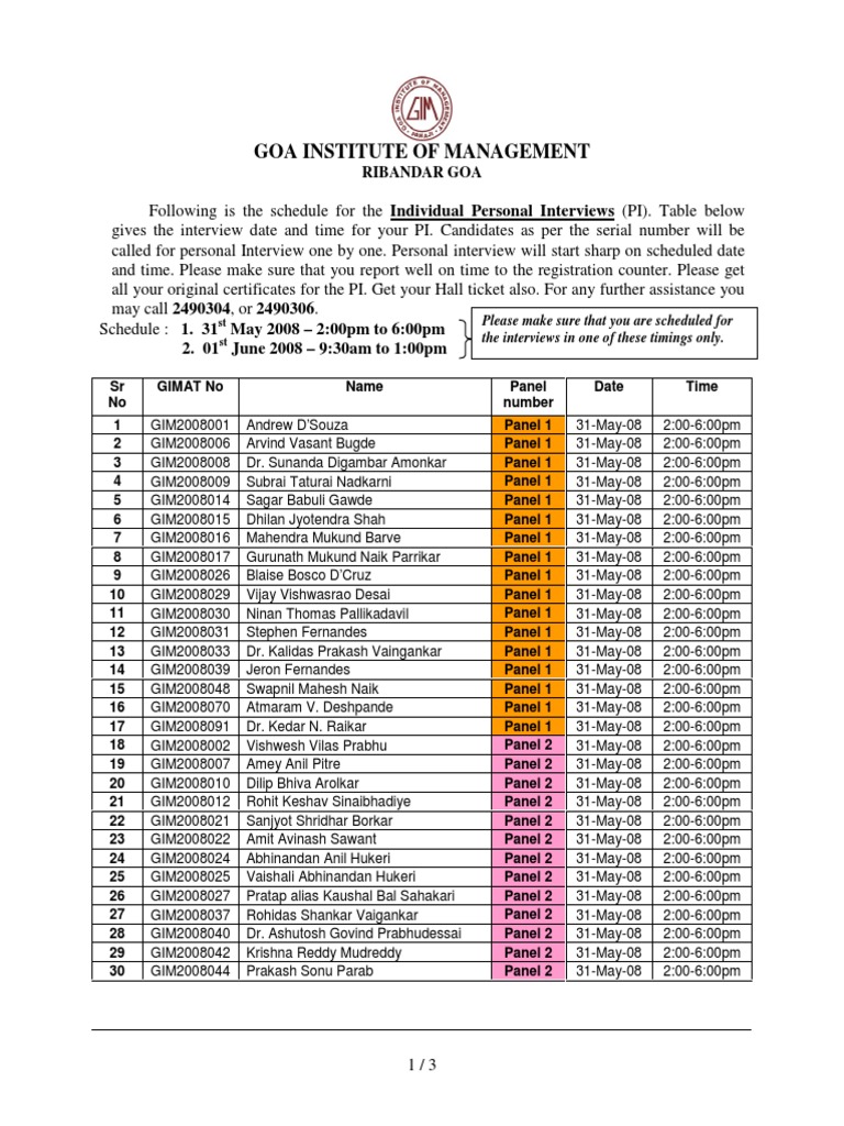 Goa Institute of Management: Individual Personal Interviews (PI ...
