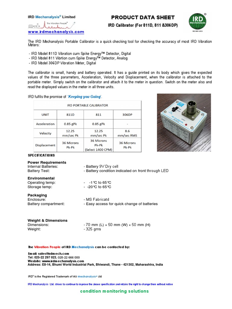 Product Data Sheet: IRD Calibrator (For 811D, 811 &306DP) | PDF ...