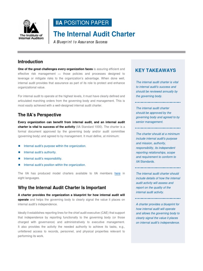 The Internal Audit Charter: Position Paper | PDF | Internal Audit | Audit