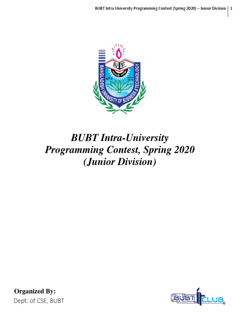 BUBT Intra-University Programming Contest, Spring 2020 (Junior Division ...