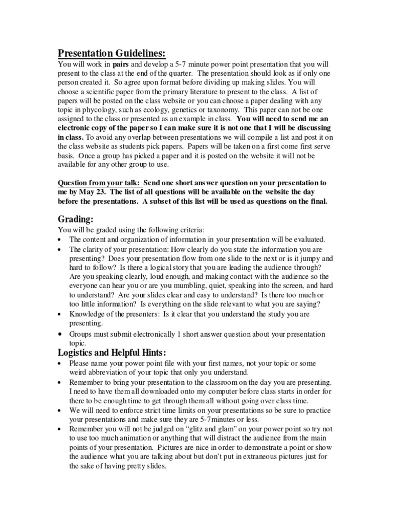 Presentation Guidelines:: Grading | PDF | Cognition | Communication
