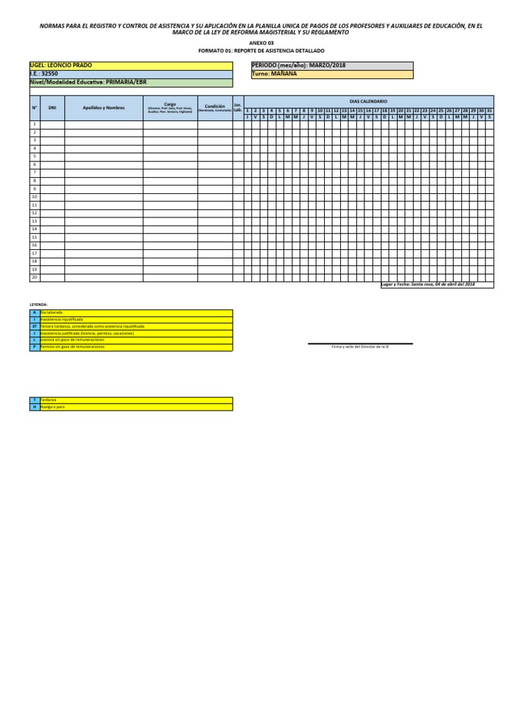 Formatos de Asistencia Mensual | PDF