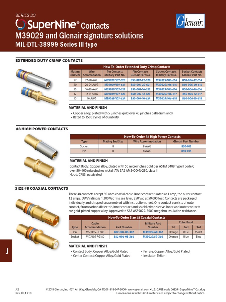 Contacts M39029 and Glenair Signature Solutions: MIL-DTL-38999 Series ...