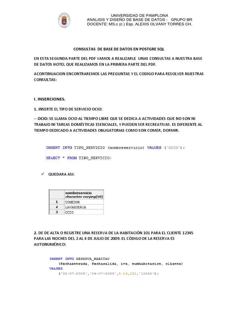 Consultas BD Hotel en Postgre SQL 2 | PDF | Bases de datos | Datos de computadora