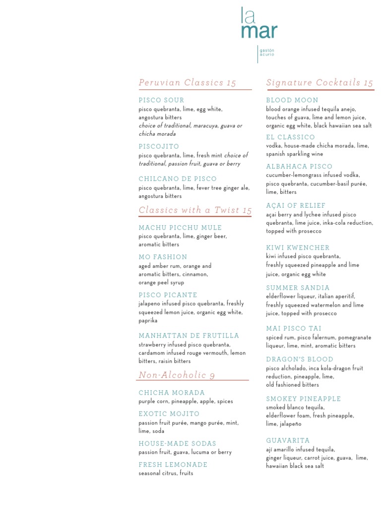 Miami La Mar Drinks Menu | PDF | Edible Plants | Drink