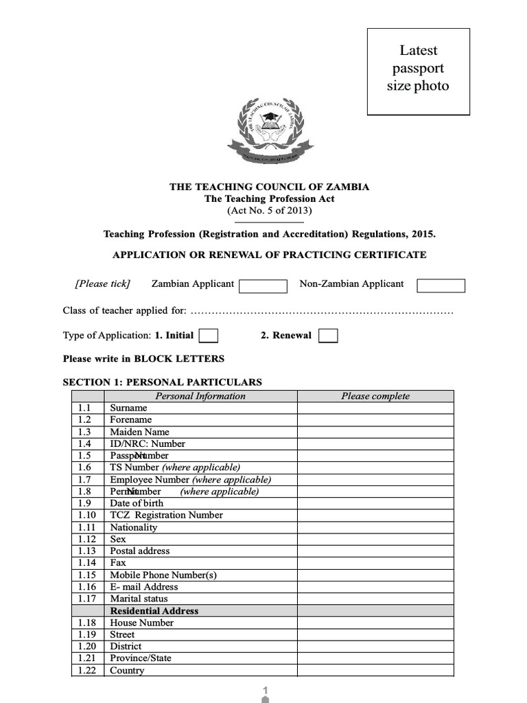 TCZ Practicing License Application Form | PDF | Academic Certificate ...