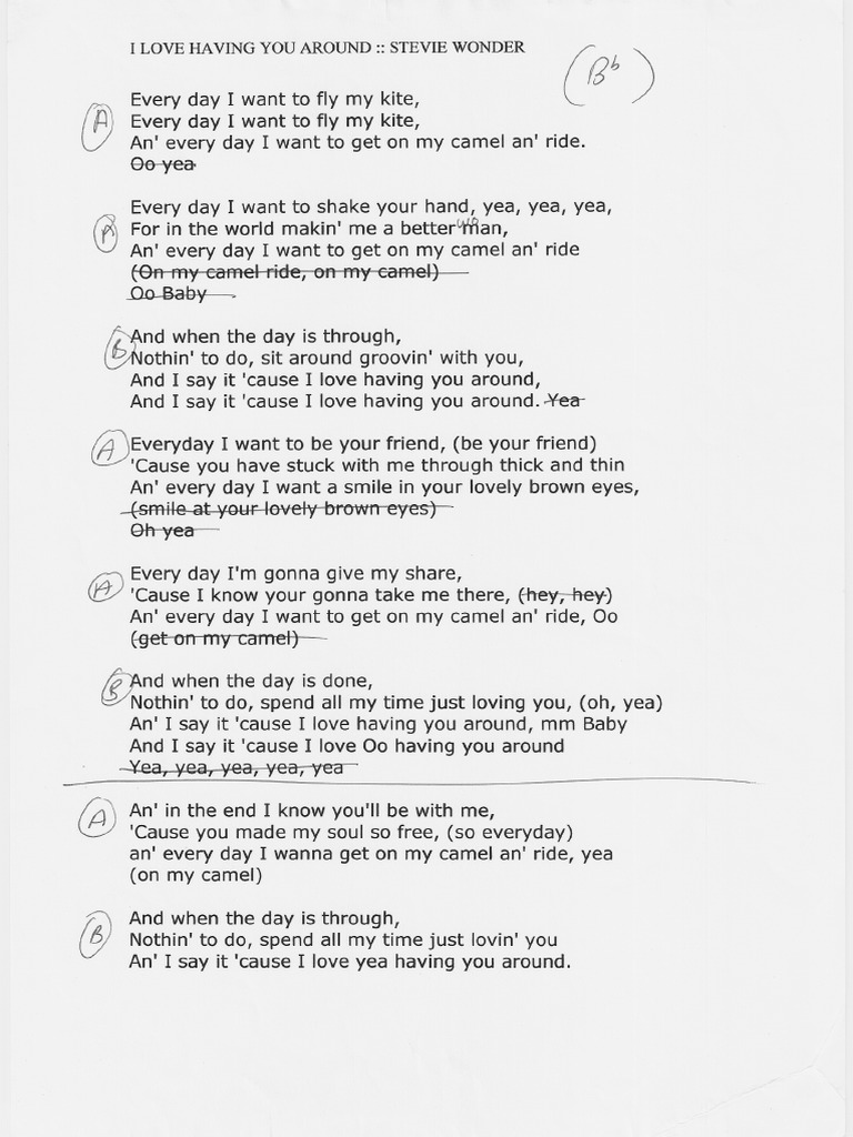 I Love Having You Around - STEVIE WONDER - Lyric | PDF
