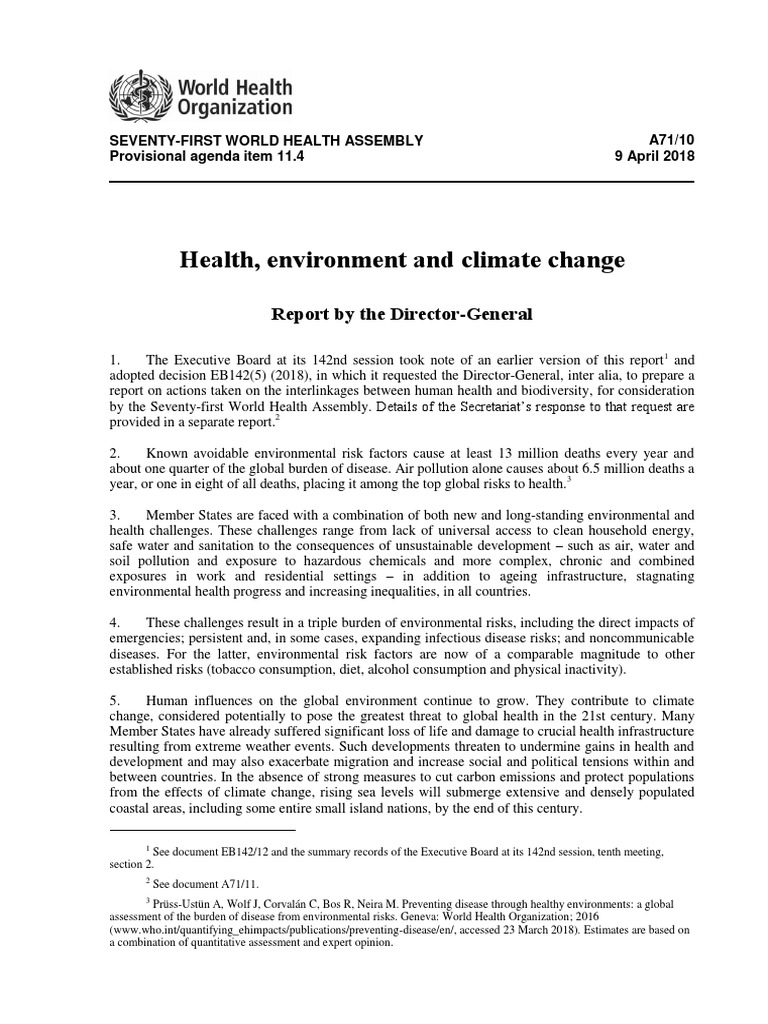 Health, Environment and Climate Change: Report by The Director-General ...