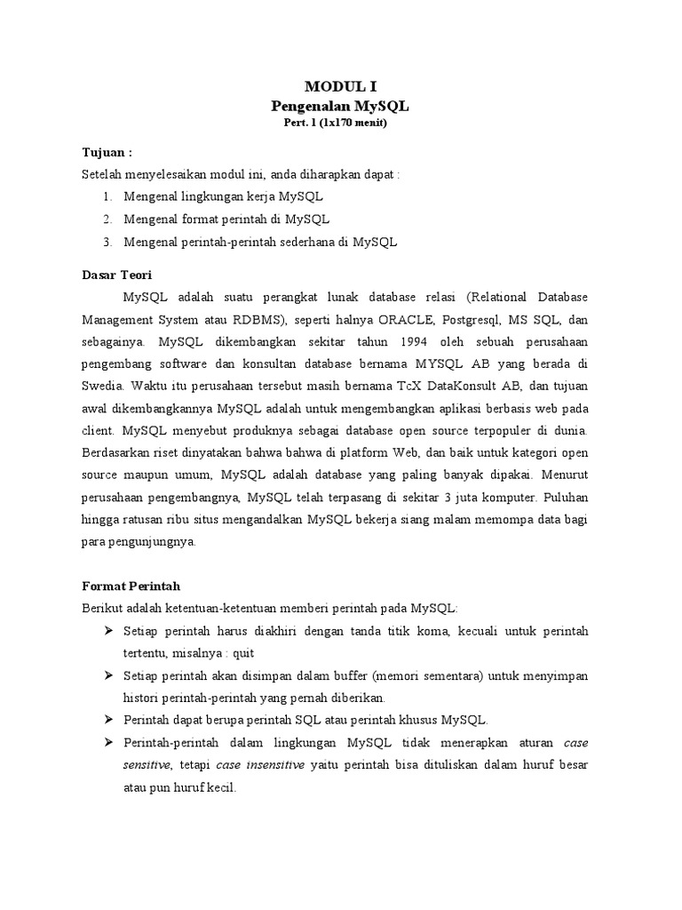 MODUL I Pengenalan MySQL | PDF MODUL I Pengenalan MySQL | PDF